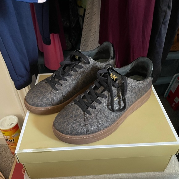 Michael Kors | Shoes | Mk Brown Logo Leather Sneakers | Poshmark